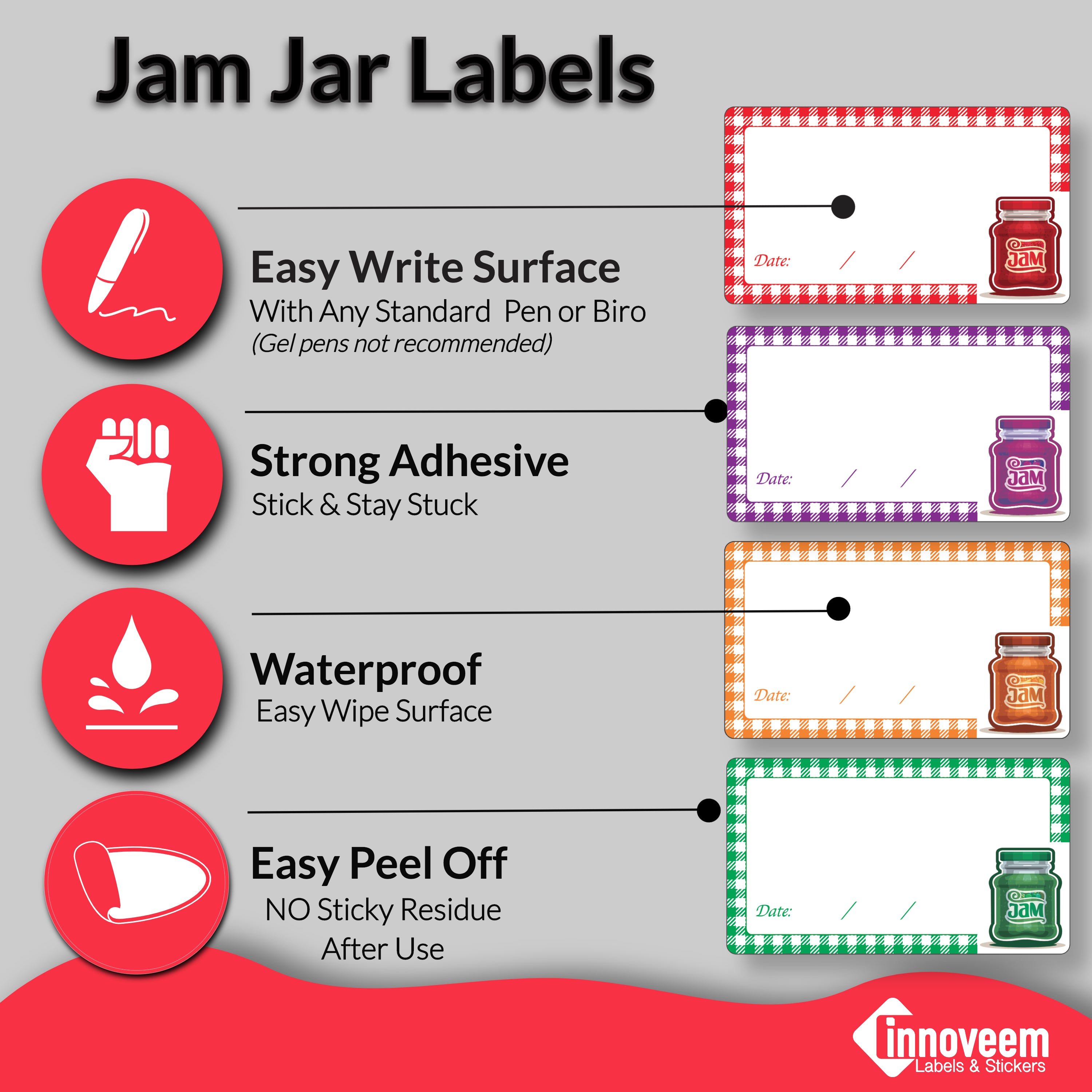 Jam Jar labels | Easy Peel Off Leaving No Sticky Residue | Waterproof ...