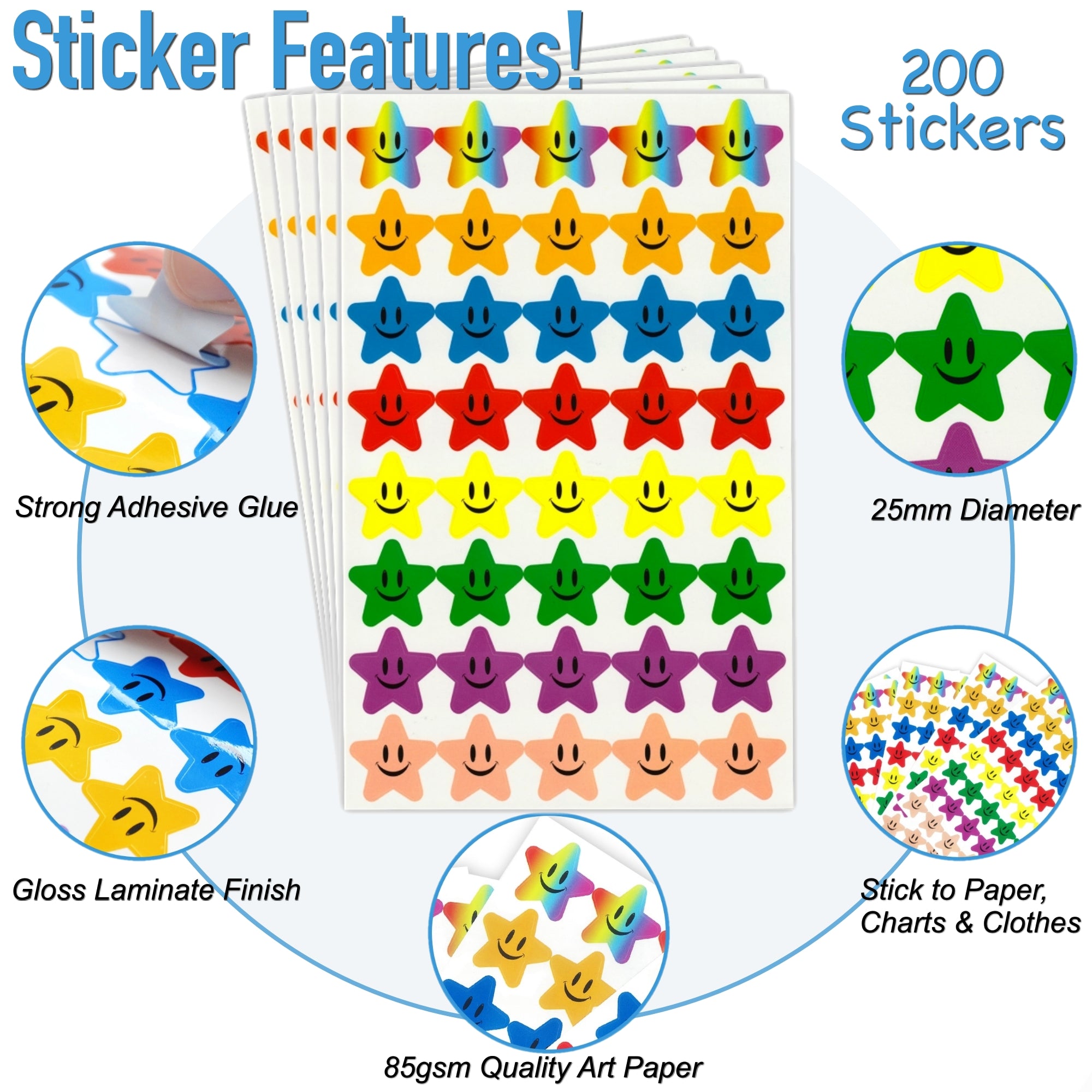 Star Stickers For Reward Chart | Colourful Fun Designs | Easy Peel ...